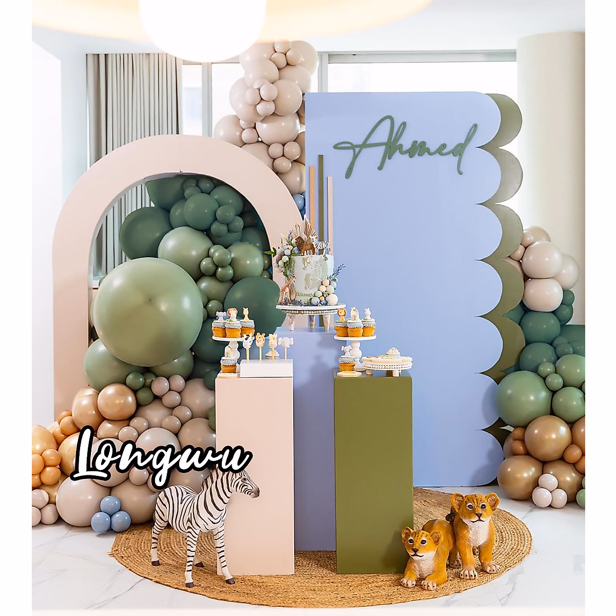 Sage Green Brown Balloon Garland Kit Double stuffed Olive Green Nude Apricot Dusty Green Grey White Latex Balloons Jungle Safari Balloon Arch kit for Wild One Baby Shower Birthday Party Decoration