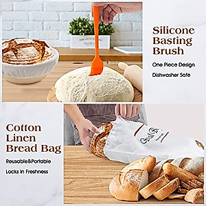 Sourdough bread baking supplies,Sourdough Starter Kit,10 inch Oval & 9 inch Round Banneton Bread Proofing Basket with Linen Liner, sourdough bread essentials tools,Round and Oval Silicone Bread Sling