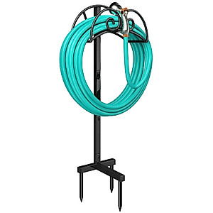 Garden Hose Holder, Water Hose Stand for Outside, Pipe Storage Rack for Outdoor, Heavy Duty Metal Hose Reel, Black
