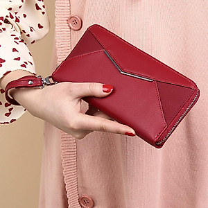 KOWENTIK Women Wallet Leather Zip Phone Clutch Large Travel Organizer Zipper Coin Purse Wristlet (Wallet tye1-Red)