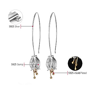 Christmas Gifts925 Sterling Silver Drop Earrings Natural Fresh Bell Flower Dangle Earrings, Handmade Unique Jewelry Gift for Women and Girls