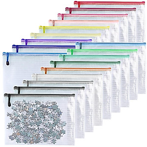 Oaimyy-Plastic Mesh Zipper Pouch Document Folders Bag Zipper Zip File Folders for Office Supplies, Travel,Organizing Storage (9"x 12", Multicolored)