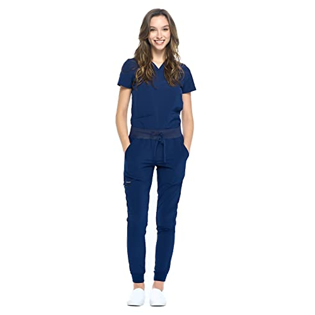 Dagacci Medical Uniform Women and Men Unisex 4-Way Stretch Jogger Scrub Set, Navy, M