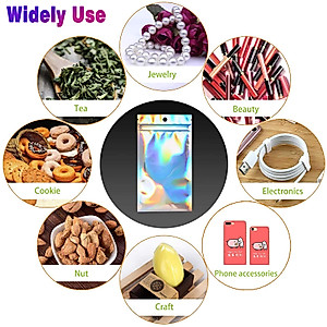 100pcs Holographic Bags Foil Pouch Bag with Zip Lock Resealable Packaging Supplies Decorative Ziplock Bag for Jewelry Lip Gloss Cookie Shipping (Holographic, 2.75"Wx3.94"L)