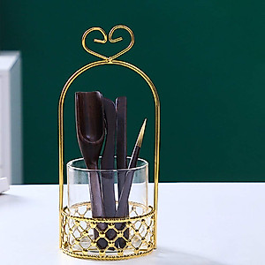 Kelendle Metal Cutlery Storage Organizer Caddy Bin Utensil Pen Pencil Holder Organizer Makeup Brush Box Flower Basket Container Cabinet Pantry Serving for Forks Knives Spoons(Decorative Pattern)