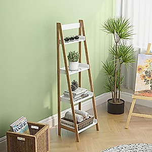 RDLCAR Ladder Shelf Bookshelf,4-Tier Bookcase,55 Inch Tall Industrial Wood Storage Rack, Arched Open Shelves for Home Office, Living Room, Bedroom, Kitchen