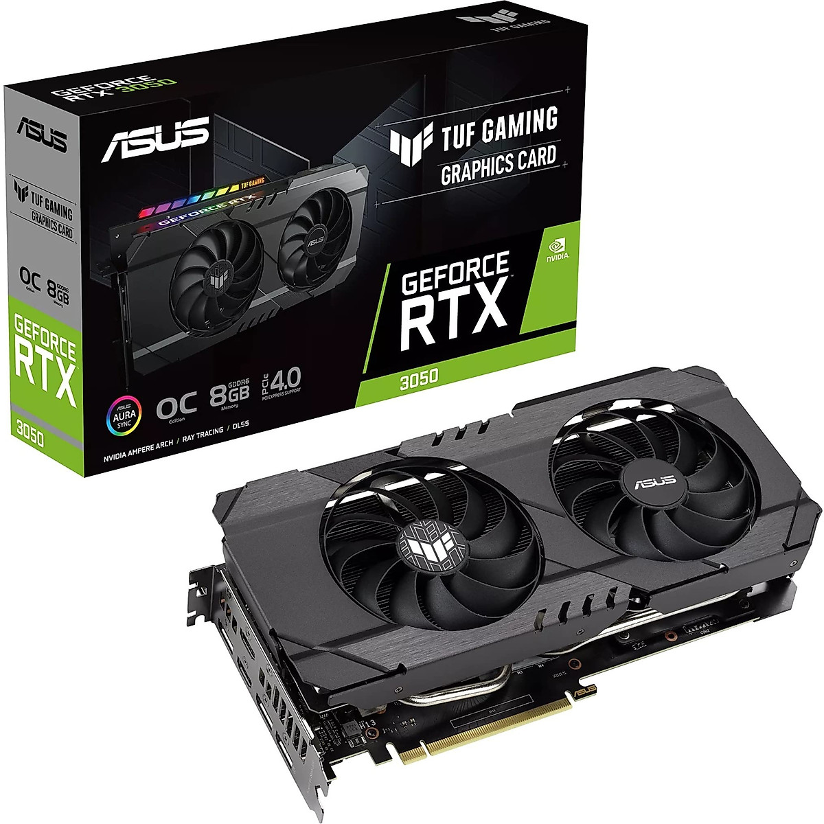 ASUS TUF Gaming GeForce RTX 3050 OC Edition Gaming Graphics Card (PCIe 4.0, 8GB GDDR6, HDMI 2.1, DisplayPort 1.4a, Dual Ball Fan Bearings, All-Aluminum Shroud, 2.8-Slot Design, GPU Tweak II)