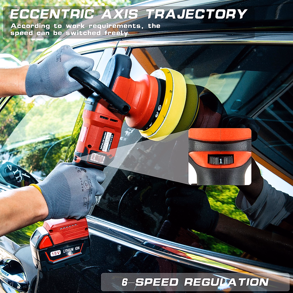 Nichilas Cordless Car Polisher, Orbital Portable Polishing Waxer Machine with Brushless Motor 6 speeds 750-6800RPM, Compatible with Milwaukee M18 Batteries (NO BATTERY)