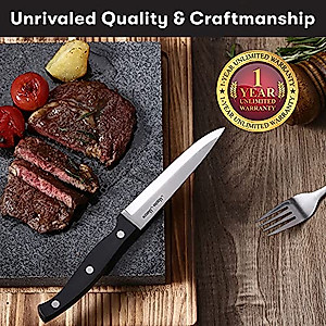 Master Maison 8-Piece 4.5" Premium Steak Knife Set | 8 German Non-Serrated Stainless Steel Kitchen Steak Knives + Storage Gift Box | Anti-Fatigue Ergonomic Full-Tang Triple-Riveted Handle (Black)