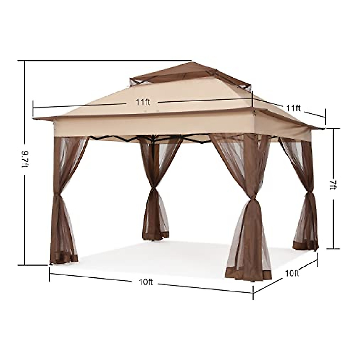 COOSHADE 11x11Ft Easy Pop Up Gazebo Tent Instant Outdoor Canopy Shelter with Mosquito Netting Walls(Beige)