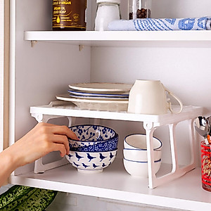 EDNA HOME Cabinet Shelf Organizer, Elegant Stacking Cabinet Rack, 11in x 11.8in, Sturdy Plastic Pantry and Counter Shelf for Kitchen, Closet, Bathroom, Bedroom, Office, Made in Europe, 1-Pack,Large