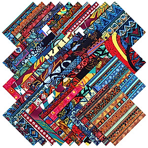 Mixweer 40 Pcs 10 x 10 Inch African Print Fabric Indian Cotton Fabric Indian Block Print Fabric Squares Vintage Multicolor Ethnic Style Decorative Fabric for Quilting Sewing Patchwork DIY Craft