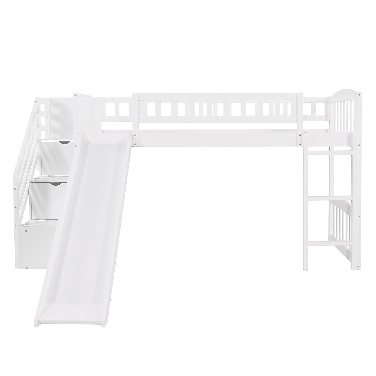 Merax Wooden Twin Size Loft Bed Bedframe with Two Drawers,Convertible Slide and Ladder for Boys and Girls