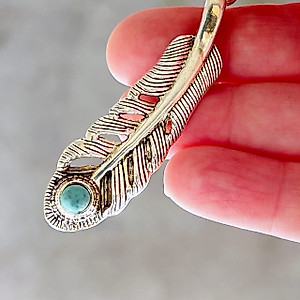 Silver Boho Feather Western Turquoise Zipper Pull for Backpacks, Cute Rhinestone Purse Charms, Unique Custom Handbag Jewelry, Personalized Zipper Charms, Camera Bag Charms, Cool Key Chain Charm
