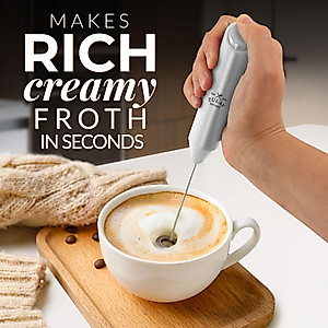 Zulay Kitchen Powerful Milk Frother Wand - Mini Milk Frother Handheld Stainless Steel - Battery Operated Drink Mixer for Coffee, Lattes, Cappuccino, Matcha - Froth Mate Milk Frother Gift - Silver