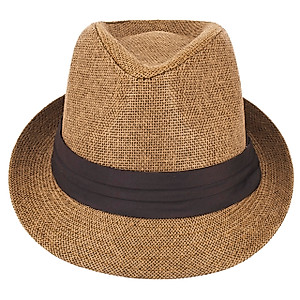 Gelante Summer Fedora Panama Straw Hats with Black Band M215-Tan-L/XL
