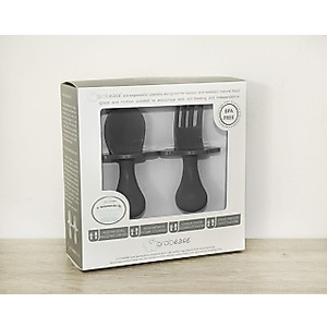 GRABEASE Bundle of 2 First Self Feed Baby Utensils with a Togo Pouch - Anti-Choke, BPA-Free Baby Spoon and Fork Toddler Utensils for Led Weaning Ages 6 Months+ Teal and Grey