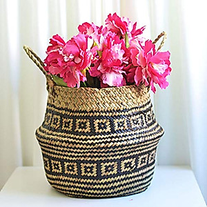 NUOBESTY Woven Seagrass Belly Basket Grocery Tote Basket for Storage Plant Pot Basket Laundry Picnic (Size M)