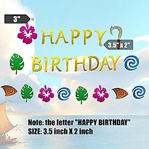JeVenis Glittery Moana Birthday Banner Moana Cake Topper Moana Birthday Party Decoration Hawaiian Birthday for Tropical Luau Summer Party