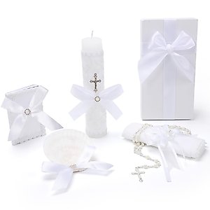Baptism Candle Set for Boys and Girls,White 5 PCS Baptism Kit Catholic Candle,Baptism Towel,Shell,Rosary,Bible for Baptismal Christening First Communion Gift,Velas para Bautizo De Niño o Niña