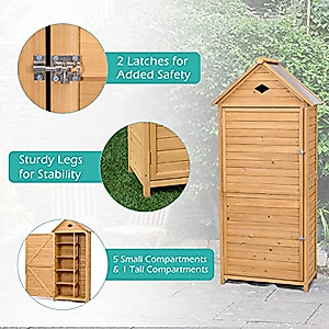 GRAFFY Garden Storage Shed, Outdoor Garden Tools Cabinet with 2 Lockable Doors, Wooden Storage Cabinet with Galvanized Sheet Roof for Garden, Yard, Patio
