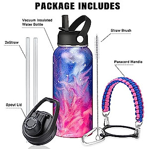 WEREWOLVES Personalized Insulated Water Bottle with Paracord Handle Straw Lid & Spout Lid, Vacuum Stainless Steel Wide Mouth Water Bottle for Adults 24 oz, 32 oz, 40 oz