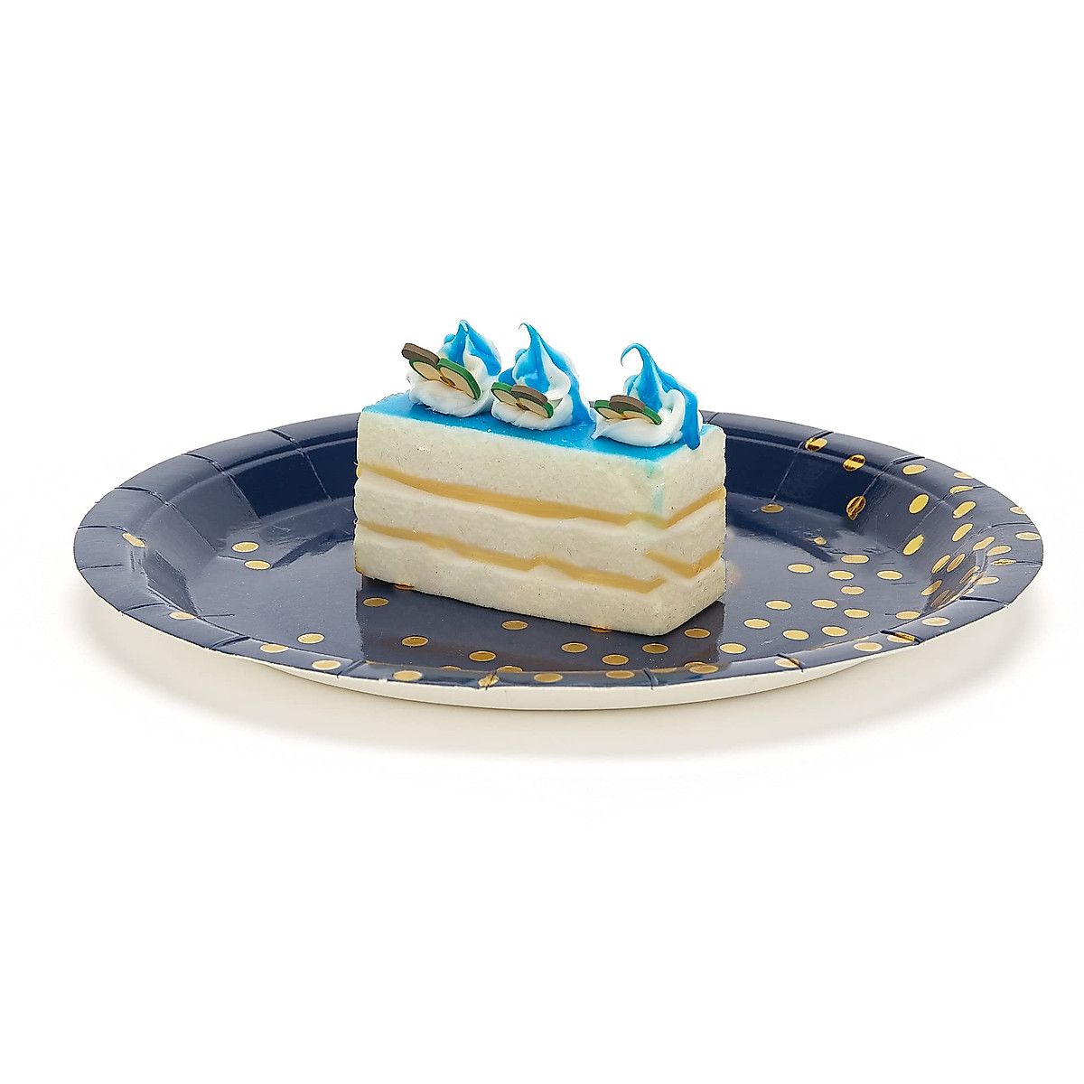 DGVR Blue and Gold Party Supplies Disposable Party Dinnerware Set 125PCS Dark Blue Paper Plates Napkins Cups Serve 25 for Graduation Birthday Party Wedding