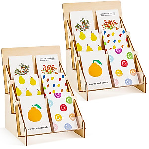 Barydat 2 Pcs Greeting Card Display Stand Wooden Multipurpose Brochure Holder Stand Display Racks for Vendor Events Portable Magazine Literature Organizer Rack (Natural,9 x 9.6 x 13.2 Inch)