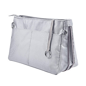 Vercord Expandable Nylon Handbag Purse Organizer Insert Liner Shaper Bag in Bag Beige Grey Large