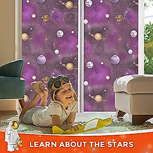 Viseeko Window Privacy Film: Frosted Window Clings Space Planet Pattern Window Decals Static Cling Window Sticker Non-Adhesive for Kids Room Home Office(Purple, 17.5x78.7Inches)