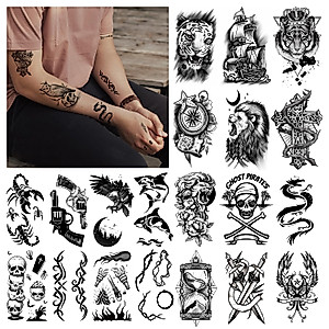 Cerlaza 112 Sheets Custom Temporary Tattoos for Men, Temporary Tattoos Adult Small Fake Tattoos for Neck Arm Finger, Tatuajes Temporales Men Tiger Wolf Lion Dragon Tattoo Stickers