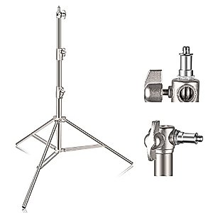 EMART 9.2ft/2.8m Stainless Steel Light Stand, Spring Cushioned Heavy Duty Tripod Stand with 1/4" to 3/8" Universal Adapter for Studio Softbox, Monolight, Umbrella, Reflector, Strobe Light, Photography