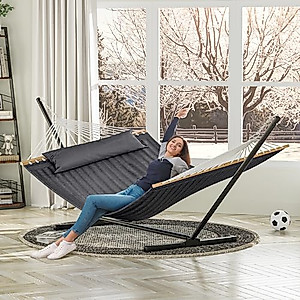 YITAHOME Hammock with Stand Included Hammock Heavy Duty Hammocks with 12FT Steel Stand Waterproof Poratble Freestanding Hammock with Pillow 450lbs for Outdoors,Backyard, Patio-Gray