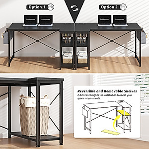 EnHomee 47" Computer Desk with Power Outlets,L Shaped Desk with Storage Shelves,Home Offic Corner Desk for Work,Writing Study Desk with Gaming Desk for Bedroom Office Dorm,Black