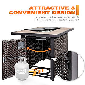 Nuu Garden 43'' Propane Fire Pit Table, CSA Certified 50,000 BTU Outdoor Patio Propane Fire Pit Table with Fire Pit Wind Guard,Removable Lid, Ceramic Tabletop, Water-Proof Oxford Cover, Dark Brown