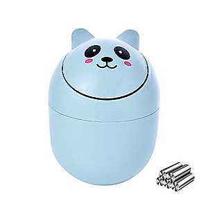 HPH Small Trash Can Desktop Trash Can for office Desktop Coffee Table Kitchen Small Garbage Can Cute Plastic Trash Can Shake Cover Bucket Small Paper Basket,Cyan,GH-2009-33