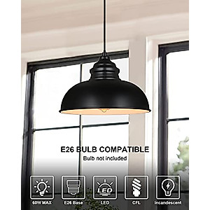 KARMIQI 12 inch Pendant Lights Black Pendant Light Fixtures Industrial Vintage Hanging Lamp, Adjustable Barn Pendant Lights Kitchen Island Stair Hallway Dining Room