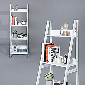 None White Finish 4-Tier Shelves Leaning Ladder Bookcase Bookshelf Display Planter