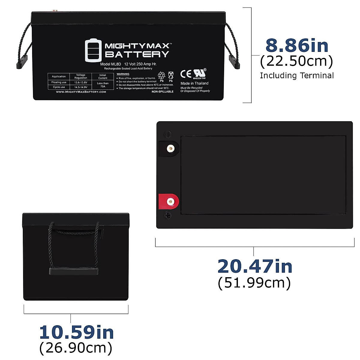 Mighty Max Battery 24V 500Ah AGM Deep Cycle Battery for Bank OffGrid Solar Wind - 4 Pack