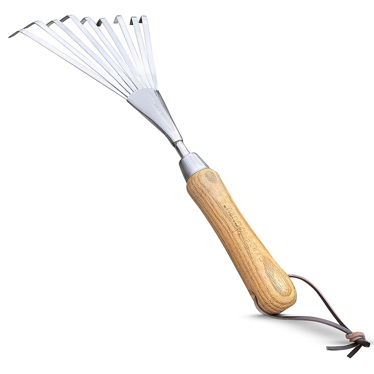 Garden Guru Eco Hand Rake Soil Tiller- 100% Recycled Stainless Steel - Rust Resistant - FSC Certified Wood Ergonomic Handle - Great for Gardening, Cultivating, Loosening Soil & Spreading Mulch