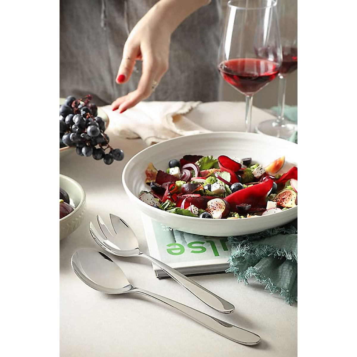 DANIALLI 45-Piece Silverware Set for 8 with Hostess Serving Utensils - 18/10 Stainless Steel, Modern Fidenza Flatware, Mirror-Polished, Dishwasher Safe (45-Piece Dining Set with 5-Piece Serving Set)