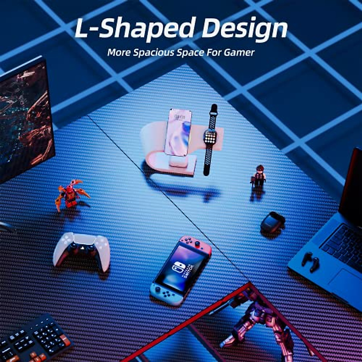 Homall L Shaped Gaming Desk, 47" Computer Desk with Carbon Fiber Surface, Home Office Writing Workstation with Space-Saving Corner, Easy to Assemble, Black