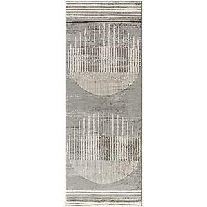 Hauteloom Angus Contemporary Bedroom Living Room Farmhouse Area Rug - Art Deco Boho Carpet - Mid Century Round Southwestern - Native American - Light Grey, Dark Gray, Beige - 5'3" x 7'1"
