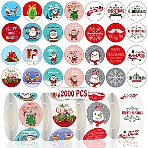 Partywind 2000 PCS Christmas Stickers, Christmas Holiday Labels Stickers for Cards/Envelopes, Christmas Ornaments Stickers with Santa Snowflake Snowman (4 Rolls)