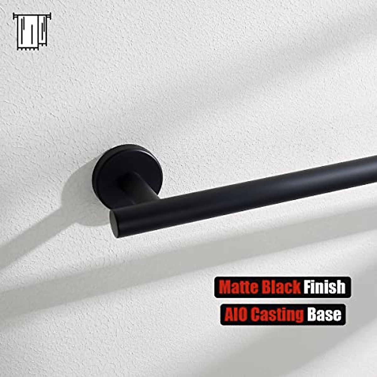 JQK Black Towel Bar, 24 Inch 304 Stainless Steel Thicken 0.8mm Towel Rack Bathroom, Towel Holder Matte Black Wall Mount, Total Length 27 Inch 2 Pack, TB110L24-PB-P2