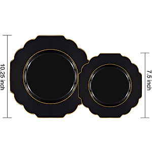 supernal 60pcs Black Plastic Plates,Black and Gold Plates Baroque,Gold Plates Plastic,Include 30 Plastic Dinner Plates,30 Appetizer Plates,Suit For Party, Birthday, Wedding, Easter and Monther's Day