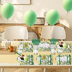 AWLZJZQA 168 Pcs Sage Green Plates and Napkins Party Supplies Serve 24 Eucalyptus Disposable Paper Garden Baby Shower Decorations Bridal Party Plates and Cups and Napkins Sets for Girl Boy Women