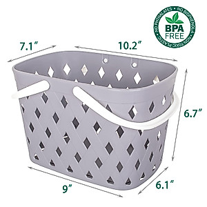 JiatuA Plastic Organizer Storage Basket with Handles, Woven Storage Bins for Bathroom, Kitchen, Closet, Bedroom (Light Gray)