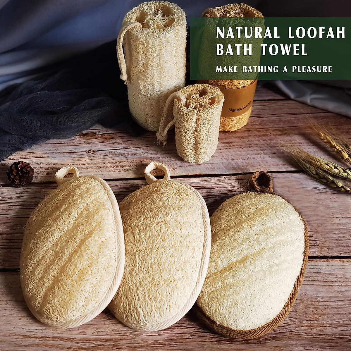 Natural Loofah Sponge Exfoliating Body Scrubber (3 Pack),Made with Eco-Friendly and Biodegradable Shower Luffa Sponge, Loofah for Women and Men, Beige