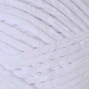 2 Skein La Mia Mellow Velvet Chenille Yarn for Knitting and Crocheting Baby Clothes, Blankets and Accessories, 100% Polyester, 100 gr (3.5 oz) / 115 m (125 Yards), Super Bulky, White - 901